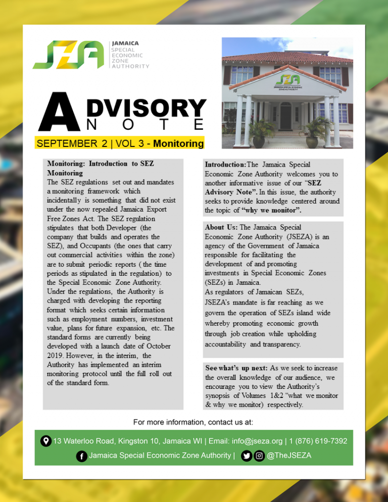 Advisory Note Volume 3 - Jamaica Special Economic Zone Authority